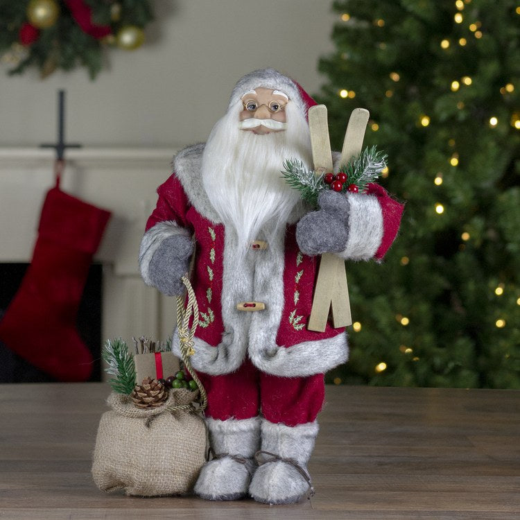 18" Standing Santa Christmas Figurine with Skis and Fur Boots ...