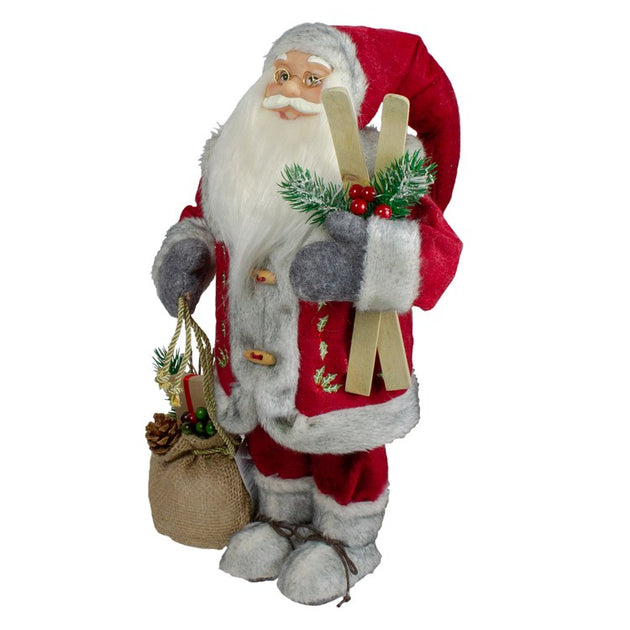 18" Standing Santa Christmas Figurine with Skis and Fur Boots ...