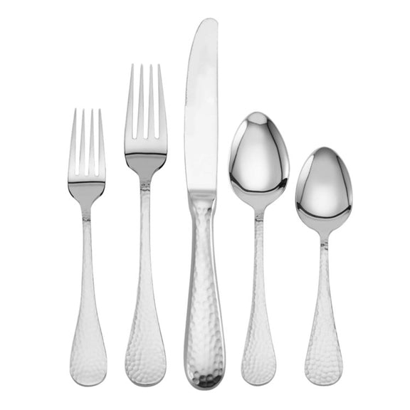 Continental Bead Hammered 65-Piece Stainless Steel Flatware Set, Servi ...