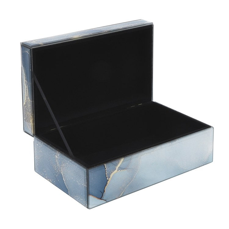 8" x 5" Abstract Lidded Wood Box - Blue/Gold | Riverbend Home