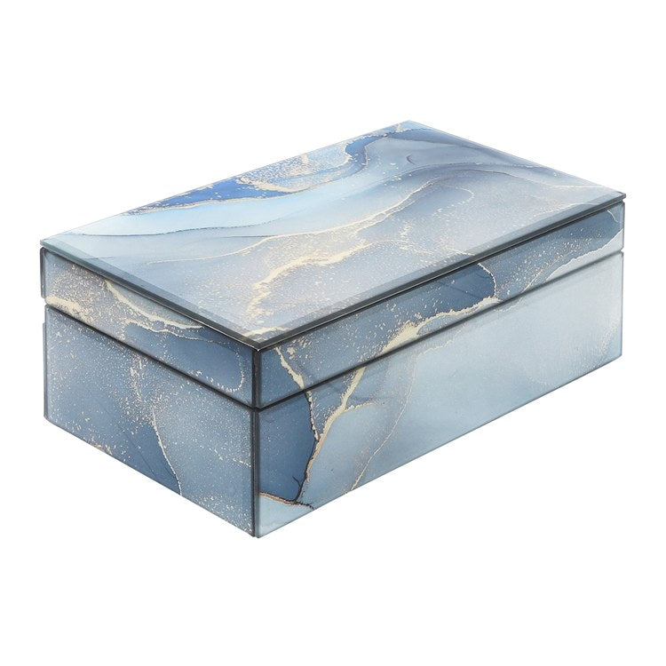 8" x 5" Abstract Lidded Wood Box - Blue/Gold | Riverbend Home