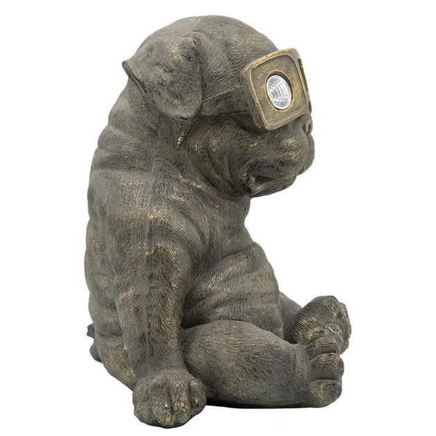 15" Polyresin Slouching Dog with Solar Lights - Antique Gold ...
