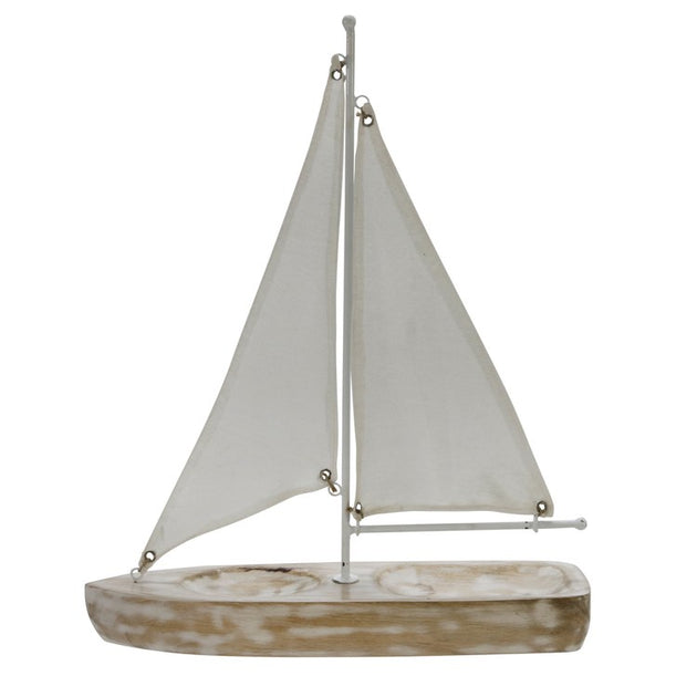 17" Wood Sailboat with Cloth Sails - Natural | Riverbend Home