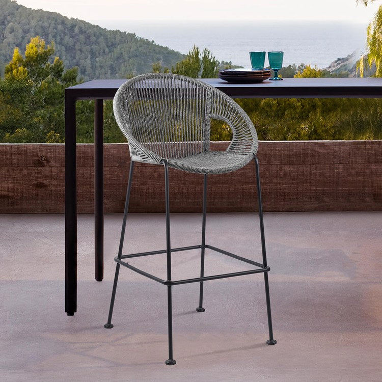Acapulco 30" Indoor Outdoor Steel Bar Stool with Gray Rope | Riverbend Home