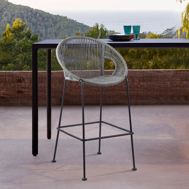 Acapulco 30" Indoor Outdoor Steel Bar Stool with Gray Rope | Riverbend Home