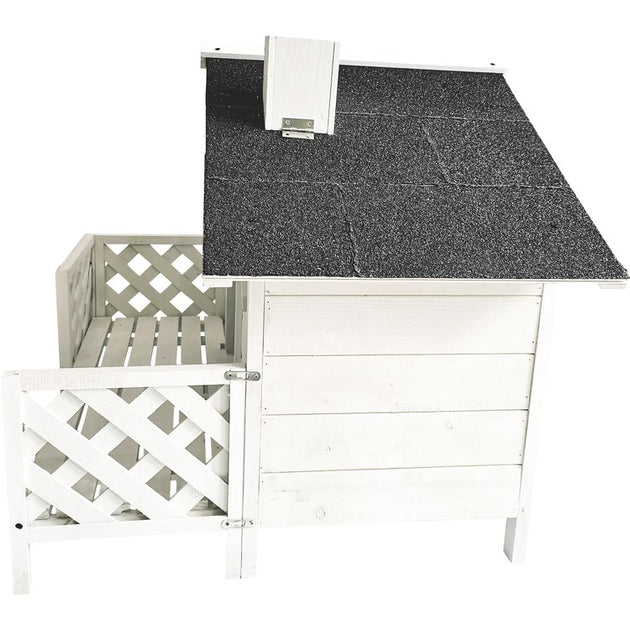 27" Tall Outdoor Raised Pet House with Porch - White | Riverbend Home