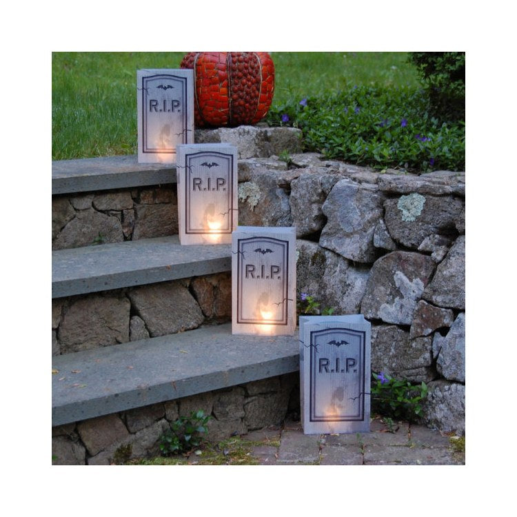 Tombstone Battery-Operated LED Luminaria Kit with Timer Set of 6 ...