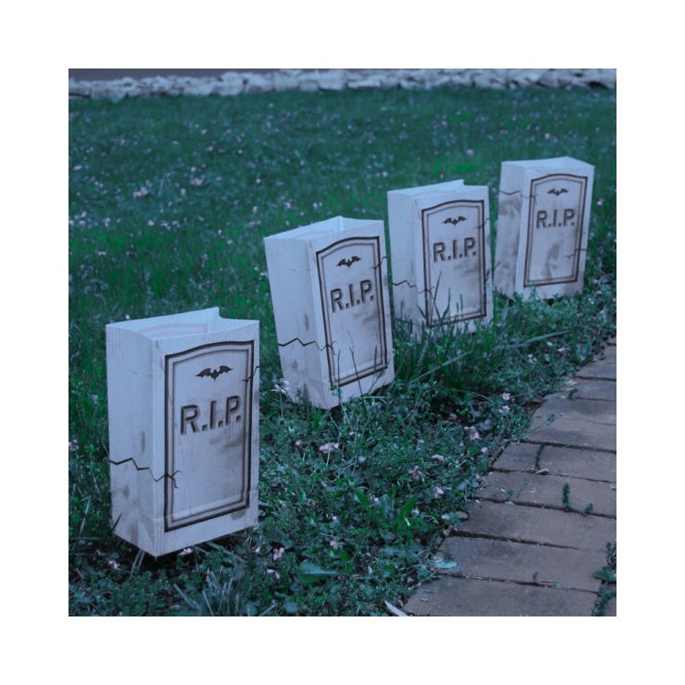 Tombstone Battery-Operated LED Luminaria Kit with Timer Set of 6 ...