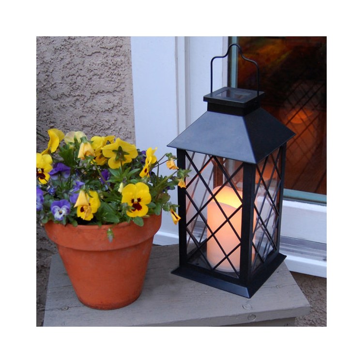 Solar-Powered Lantern with LED Candle - Black Tudor | Riverbend Home
