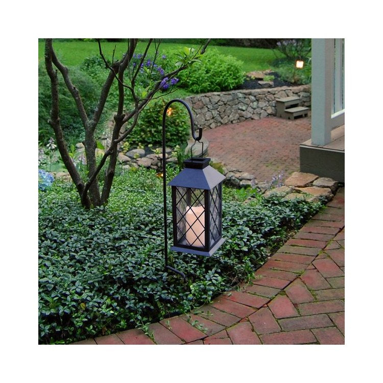 Solar-Powered Lantern with LED Candle - Black Tudor | Riverbend Home