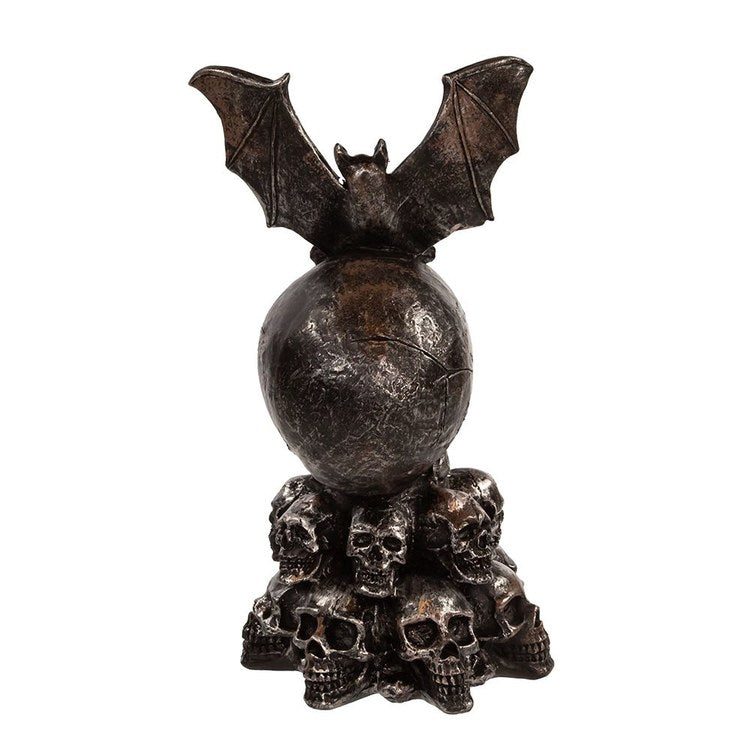 11.5" Battery-Operated Bat On Skull Tabletop Decoration | Riverbend Home