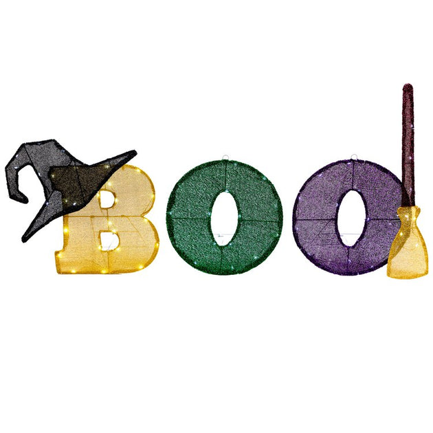 50" LED Lighted Tinsel Boo Outdoor Halloween Decoration | Riverbend Home