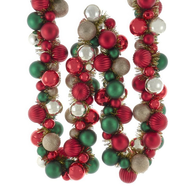 6' Red, Green and Gold Ball with Tinsel Garland, Shatterproof ...
