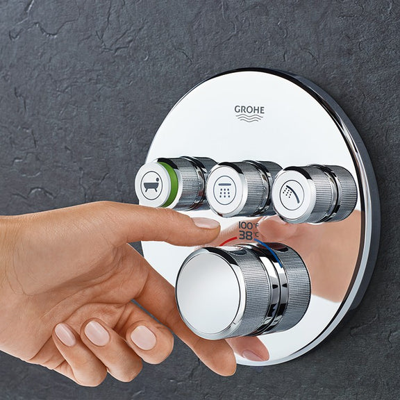 Grohtherm SmartControl Triple-Function Round Thermostatic Valve Trim w ...