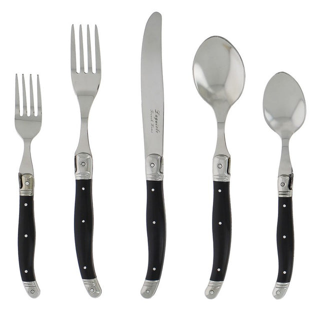 Laguiole Stainless Steel Flatware Service for Four with Black Faux Mar ...