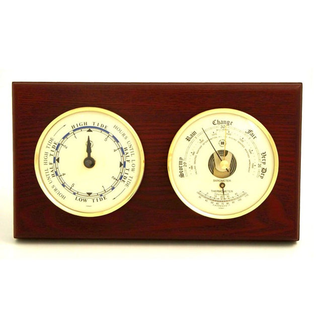 Mahogany Wood Wall-Mount Tide Clock, Barometer and Thermometer ...