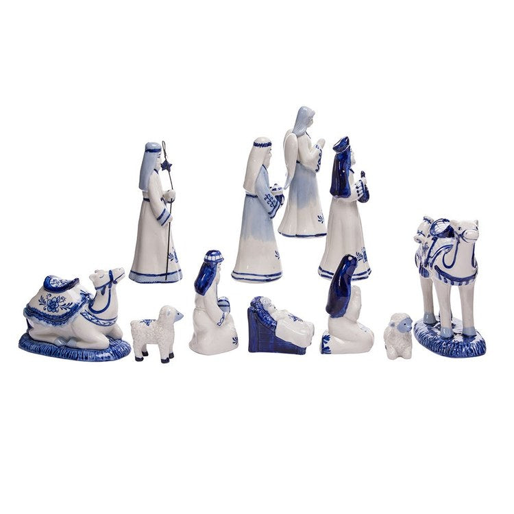1.97-6.7" Porcelain Delft Blue Nativity Set, 11-Piece Set | Riverbend Home