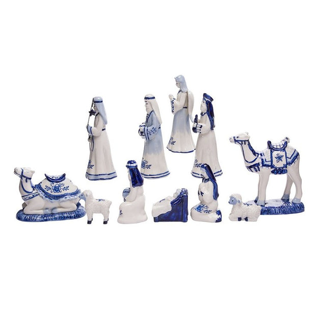1.97-6.7" Porcelain Delft Blue Nativity Set, 11-Piece Set | Riverbend Home