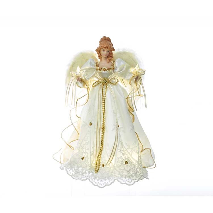14" Battery-Operated Ivory and Gold LED Angel Tree Topper | Riverbend Home
