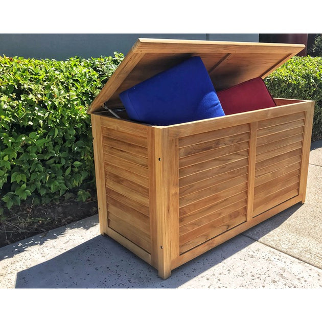 Poolside Teak Outdoor Storage Cushion Box | Riverbend Home