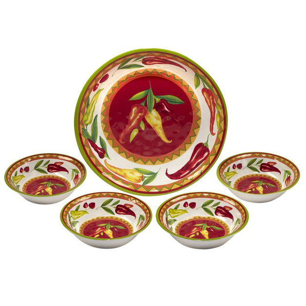 Red Hot Five-Piece Salad/Serving Set | Riverbend Home